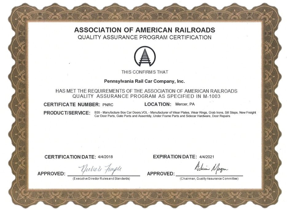 AAR M-1003 Certification