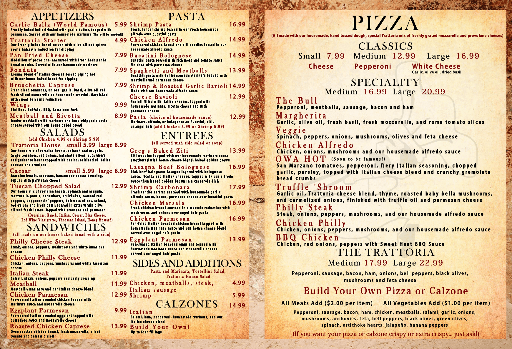 Our Menu | Baldwin County, Alabama | Trattoria Pizza & Italian