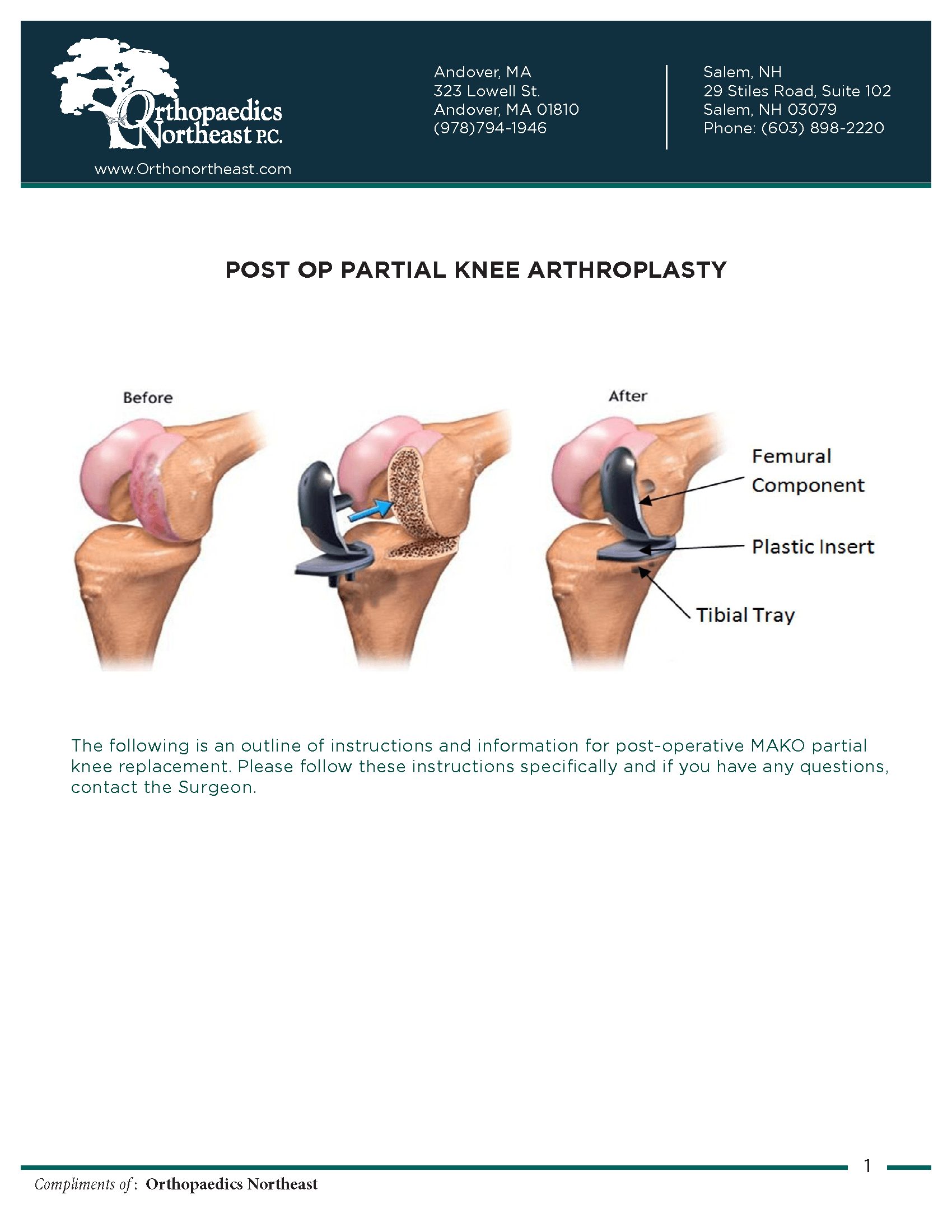Patient Instructions Orthopaedics Northeast P C Patient Instructions Orthopaedics Northeast P C
