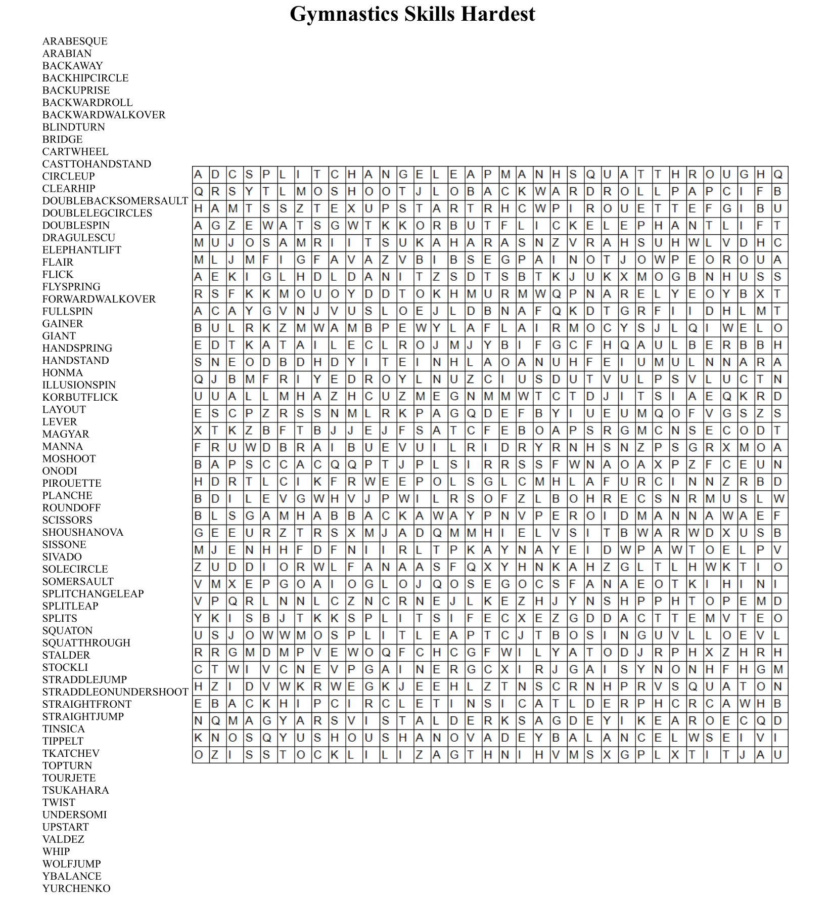 Word Searches | Sutton School of Gymnastics