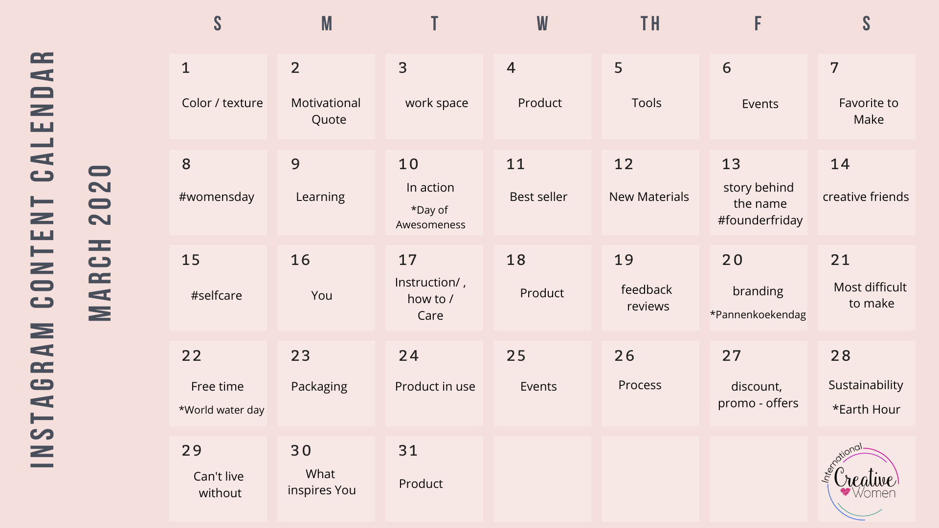 Free content calendar for makers - March