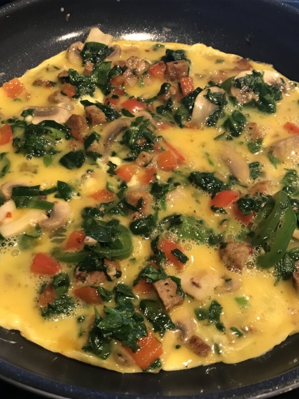 Open Faced Sausage & Veggie Omelet