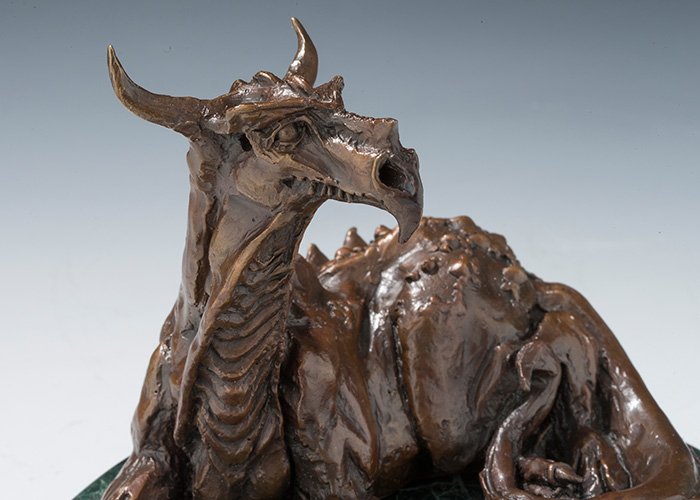 Resting Dragon Sculpture in Bronze