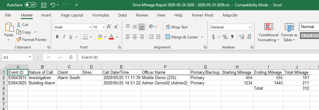 How To Export A Mileage Report For Calls For Service
