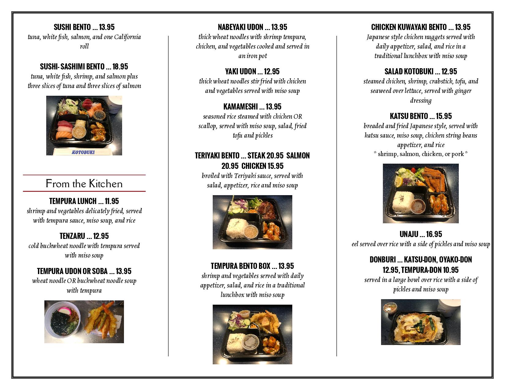 Menu at a glance | Kotobuki Japanese Cuisine