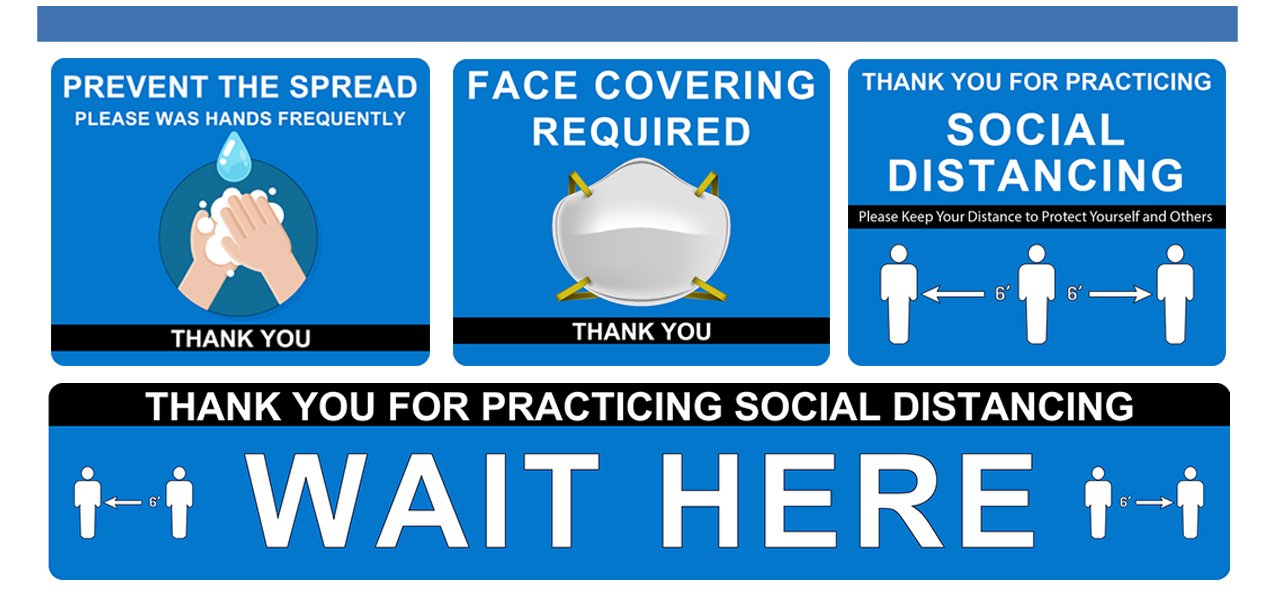 Covid-19 Signs, Social Distance Signs, Personal Protection Equipment
