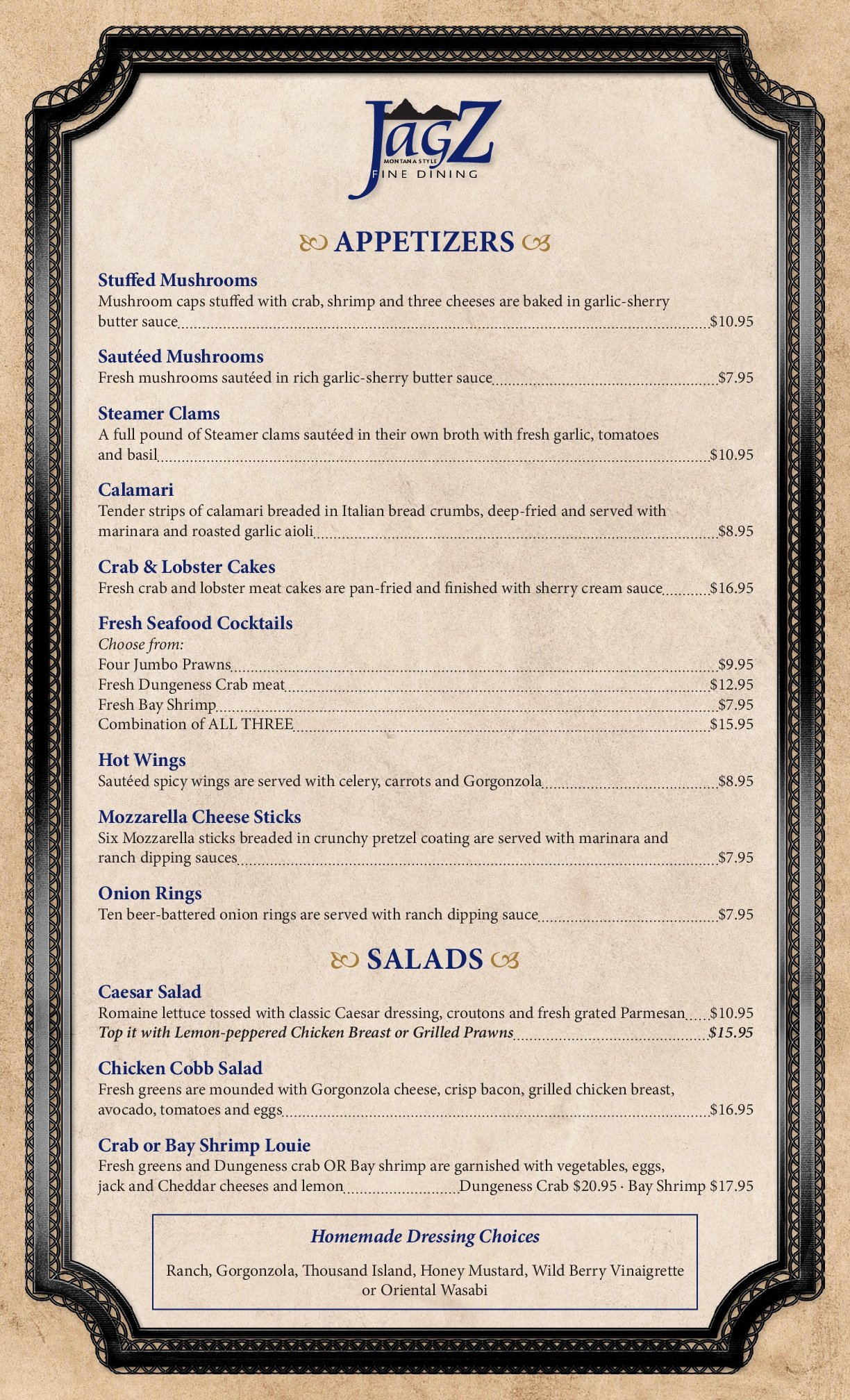 Jagz Restaurant | Kalispell, MT | Menu