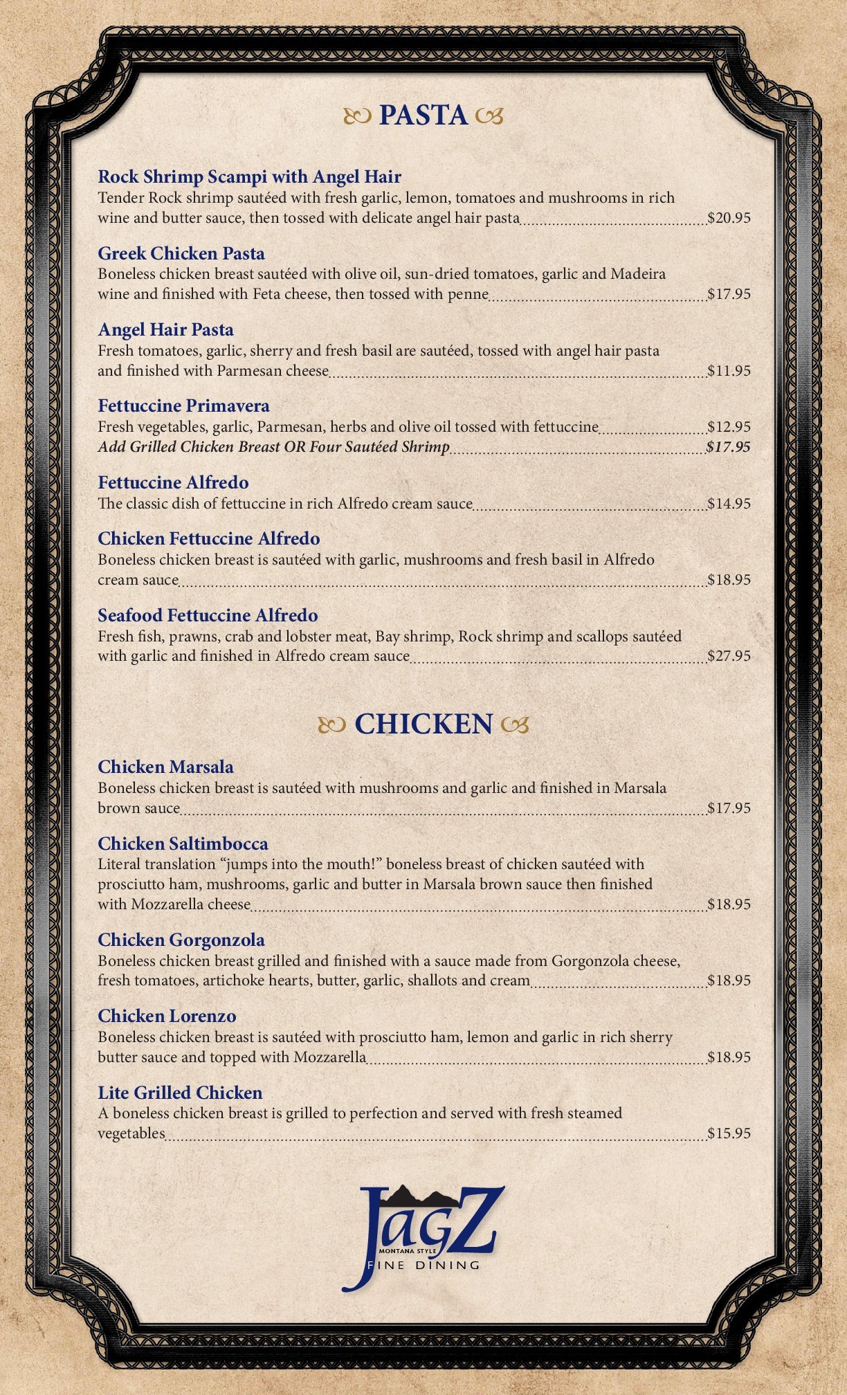 Jagz Restaurant | Kalispell, MT | Menu