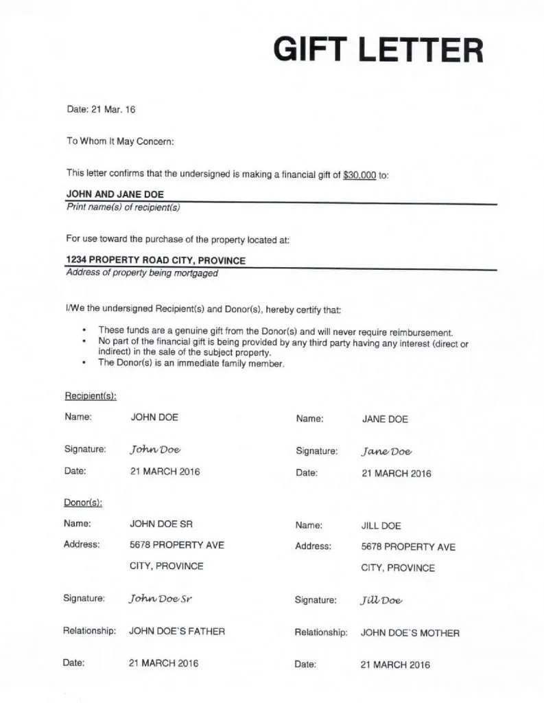 Gift Letter