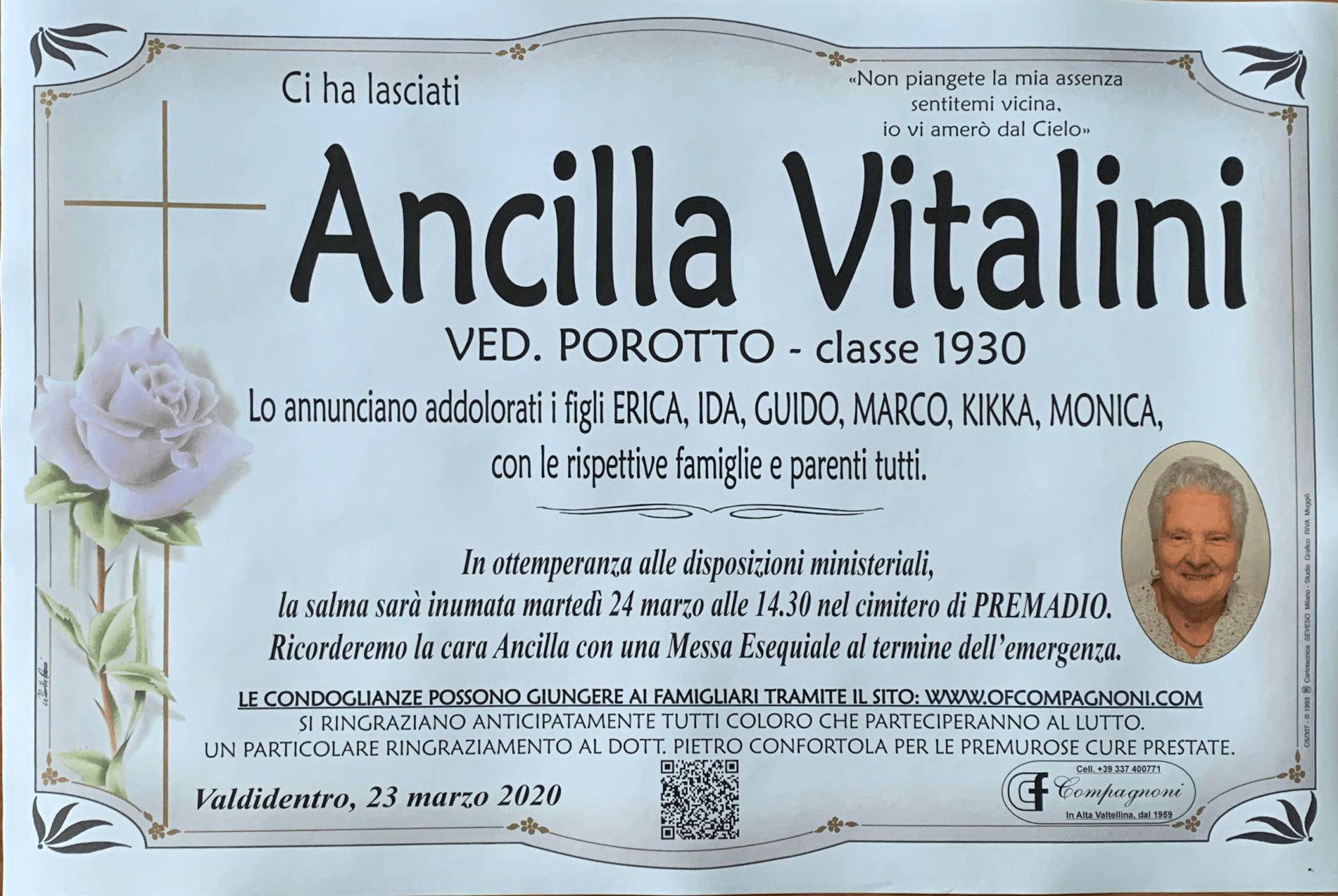 Lutto Ancilla Vitalini | Necrologi Valdidentro