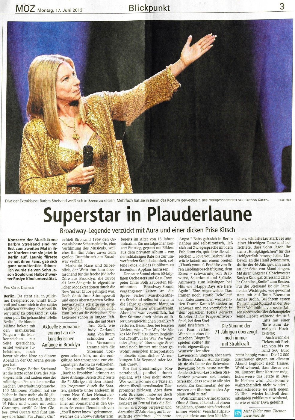 Barbra Archives | Berlin Germany 2013 Concert at O2