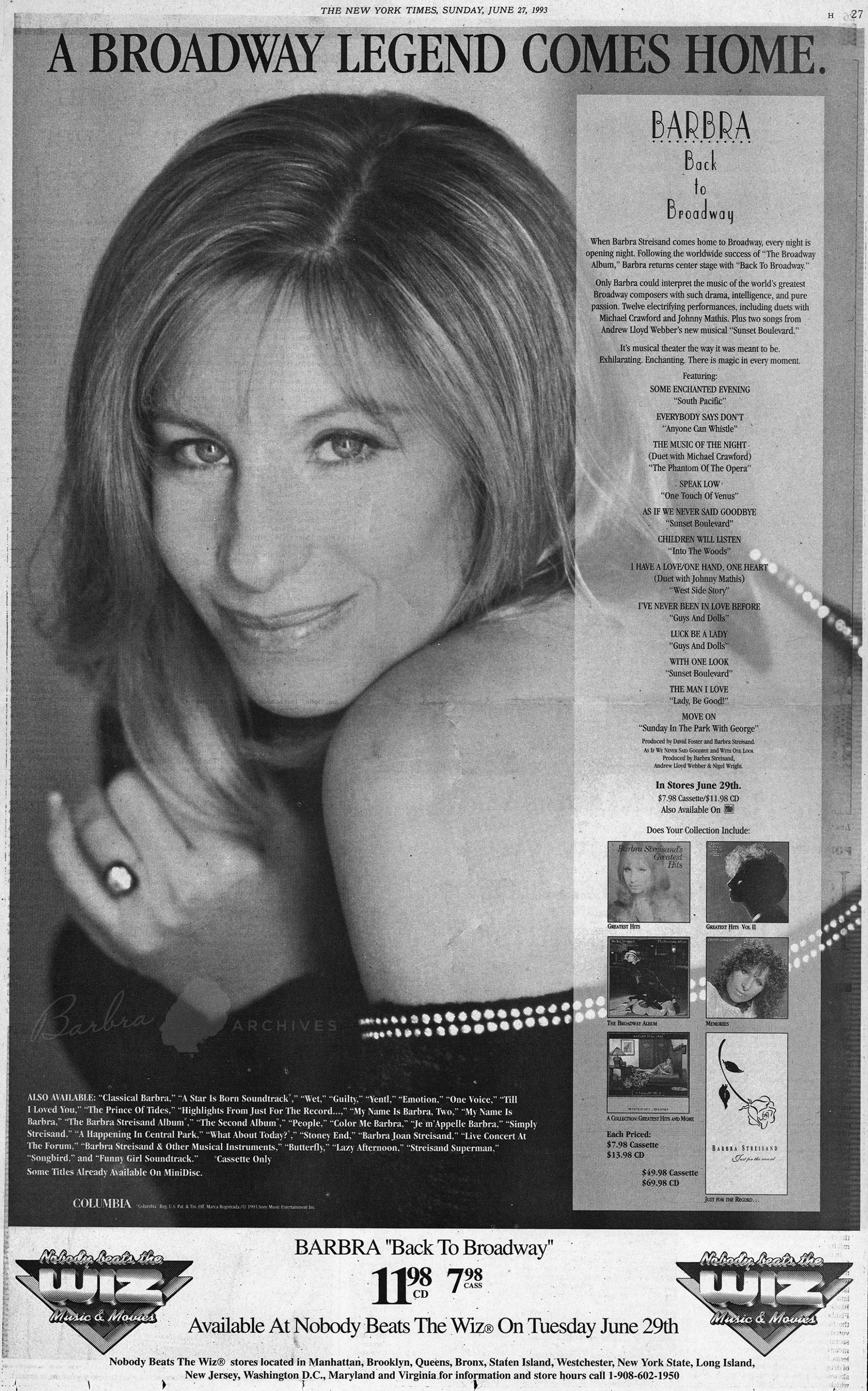 Barbra Archives | Back to Broadway 1993 #1 Album