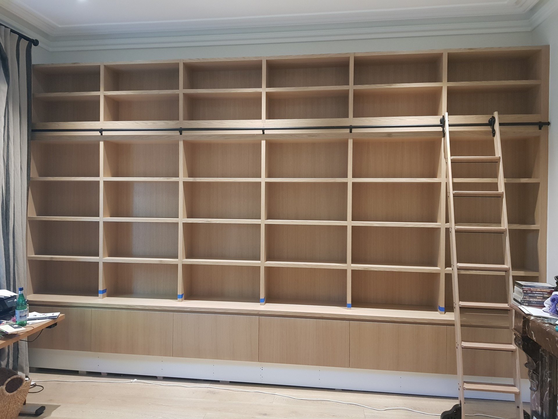 Somewhere to read, custom library shelves