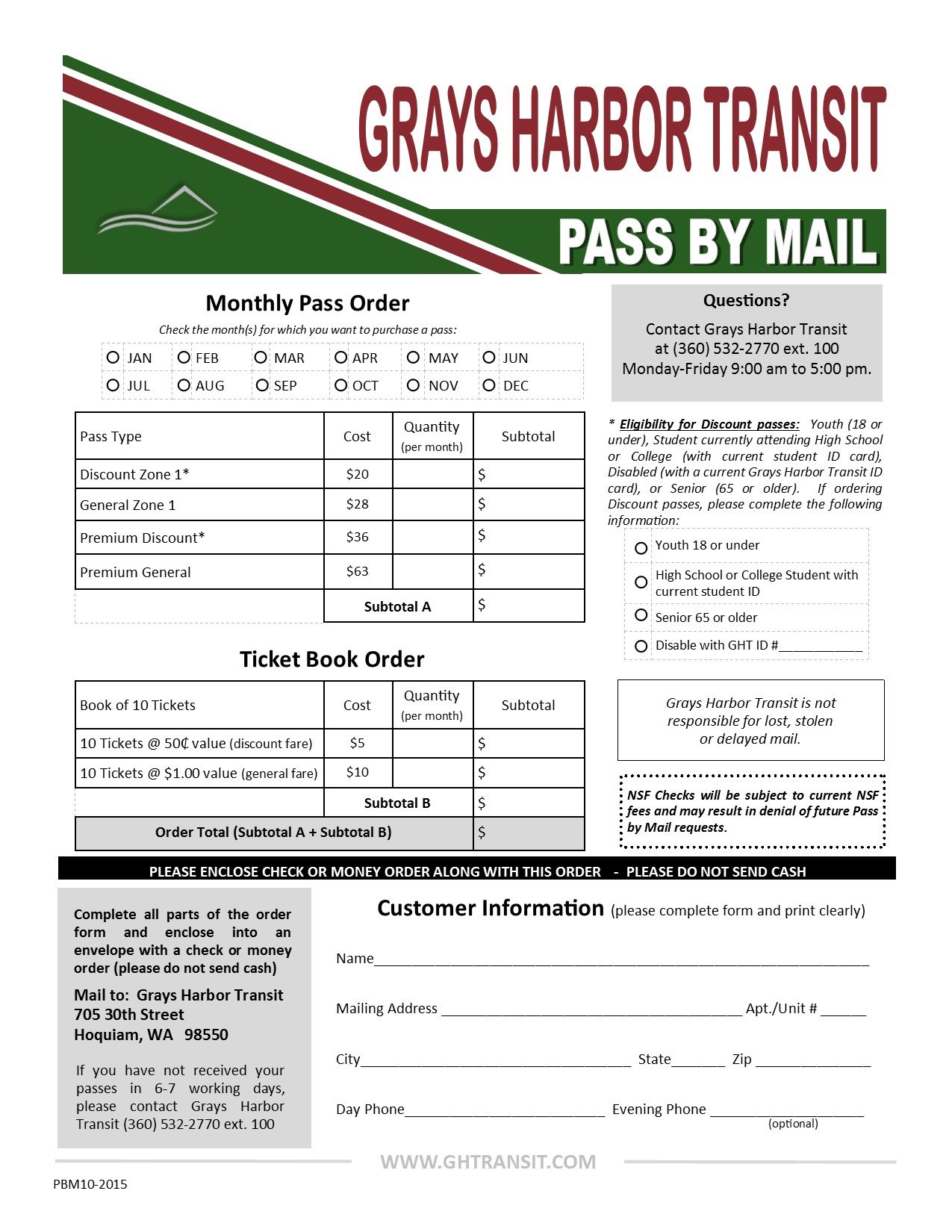 Grays Harbor Transit! > Fares and Passes