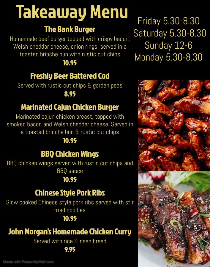The Bank Take Away Menu!
