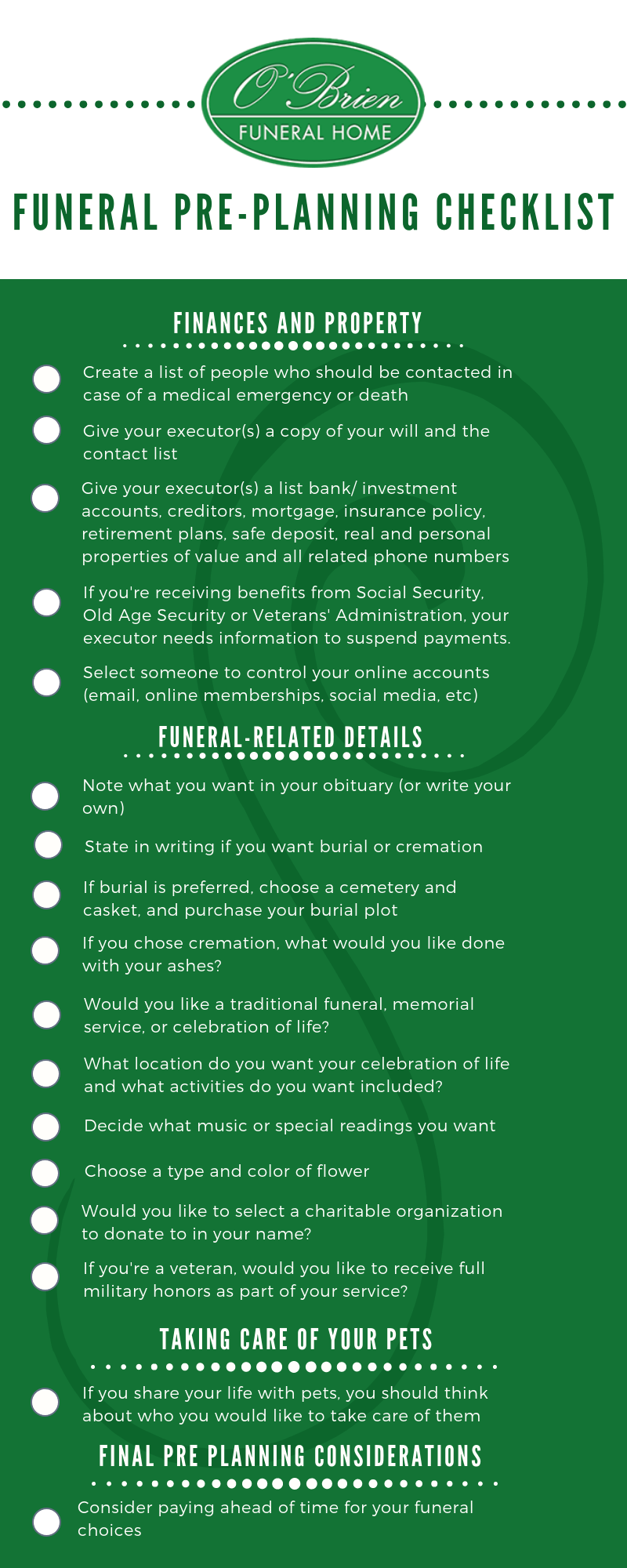 Funeral Pre-Planning Checklist | O'Brien Funeral Home