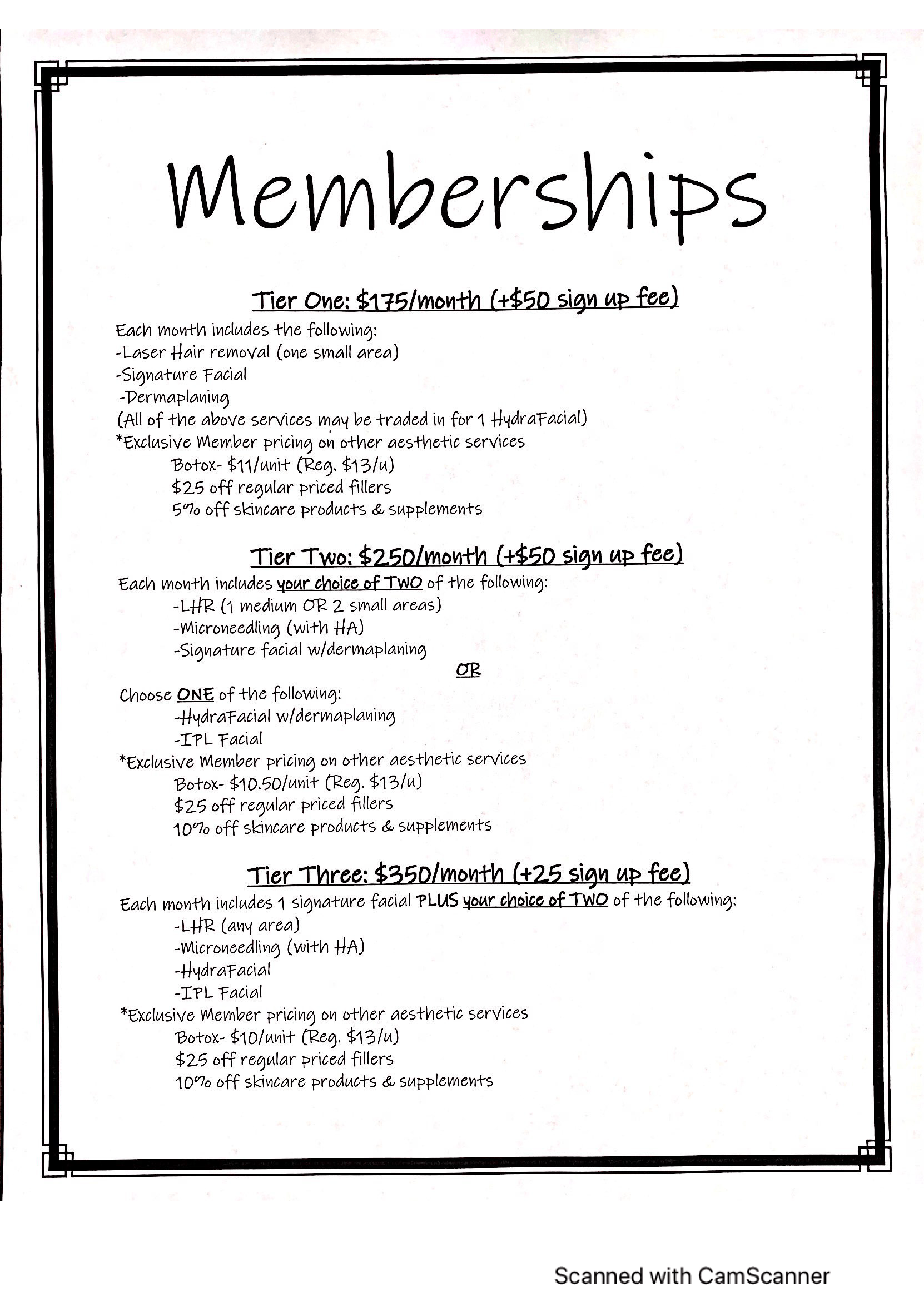 Med Spa & Medical Aesthetics Service Menu