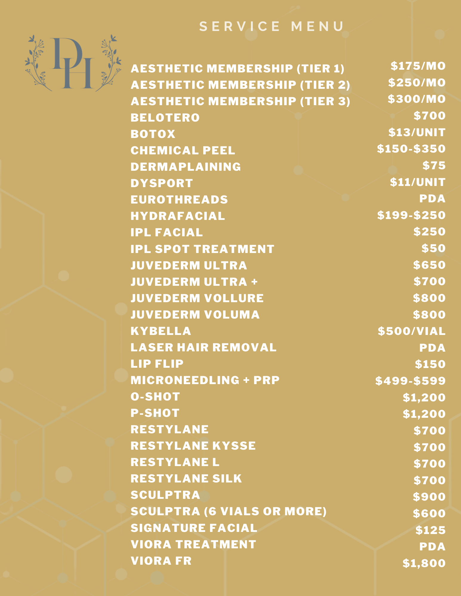 Med Spa & Medical Aesthetics Service Menu