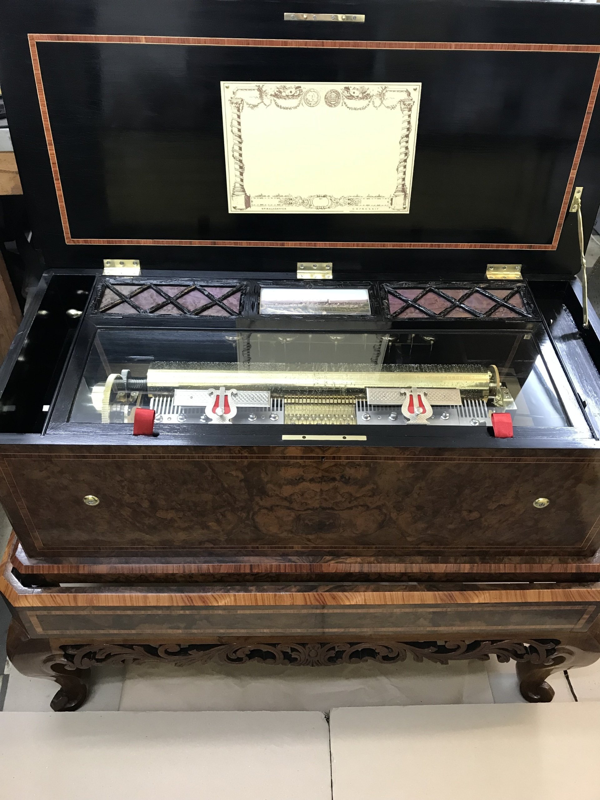 Large Cylinder Musical box with 9 Bells and an eighteen note reed organ
