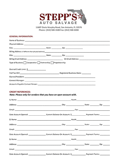 Stepp's Auto Parts | Credit Application