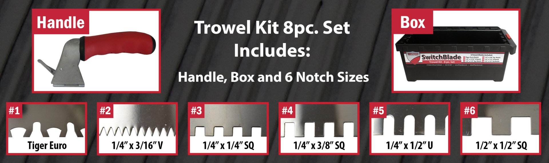 RTC Switch Blade Trowel Kit – 8-Piece Steel Tile Trowel Set – RTC Products