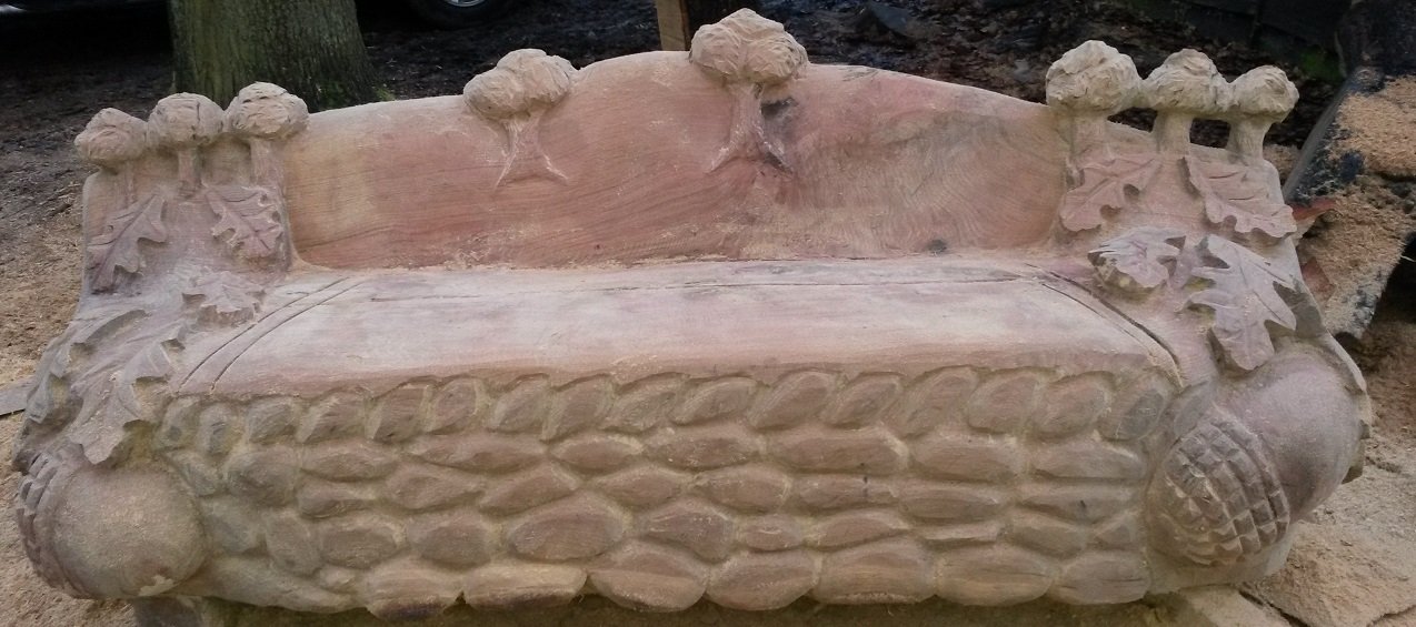 Outdoor benches and tree sculptures, Peter Leadbeater