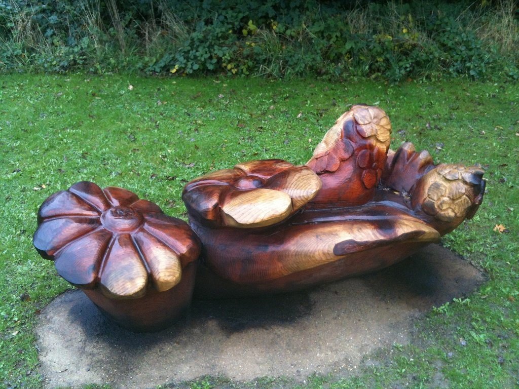 Outdoor benches and tree sculptures, Peter Leadbeater