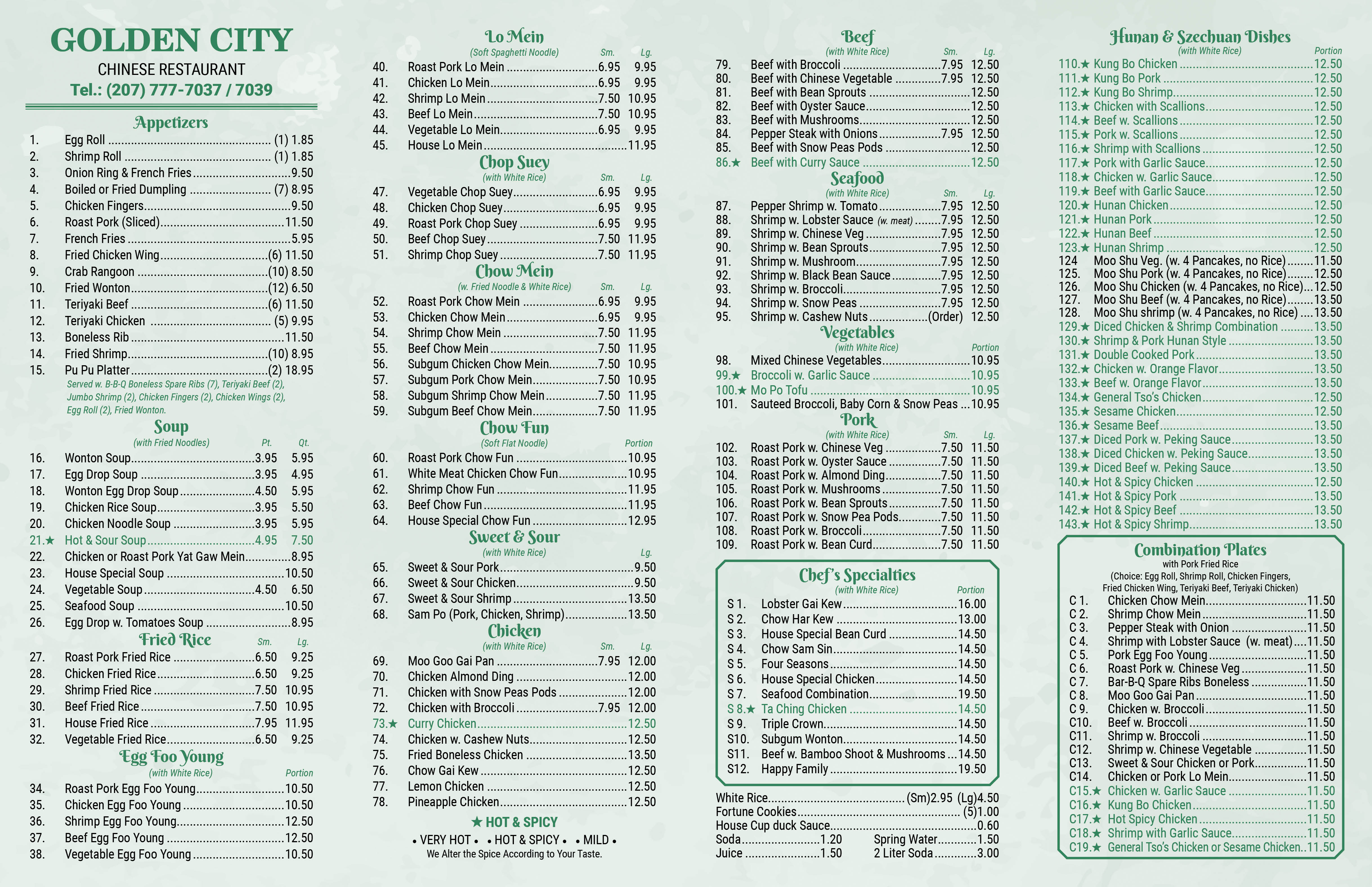 Golden City Chinese Restaurant - Lewiston, ME - Full Menu