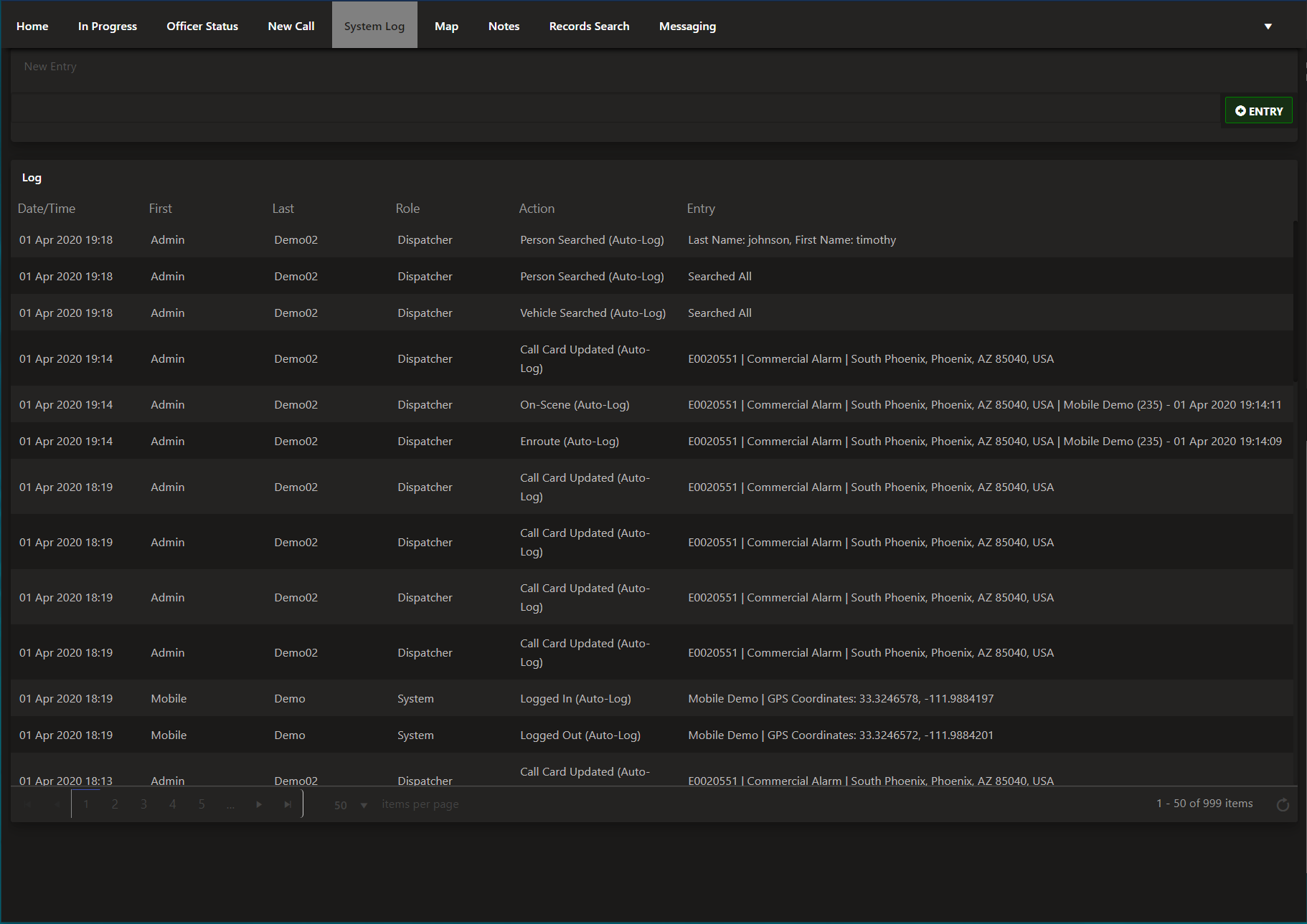 Orna Computer Aided Dispatch Software | Audit Log