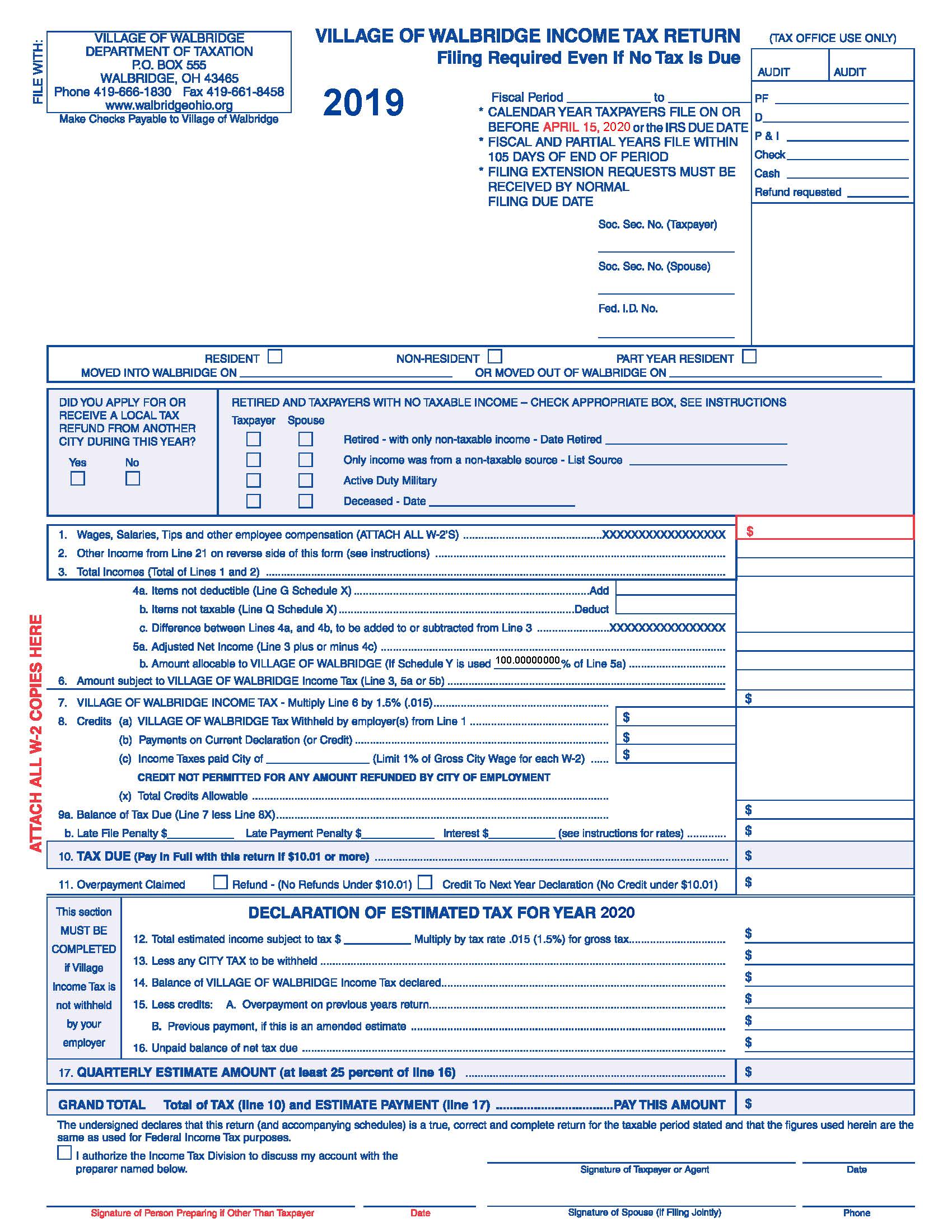 Village of Walbridge Ohio Tax Forms