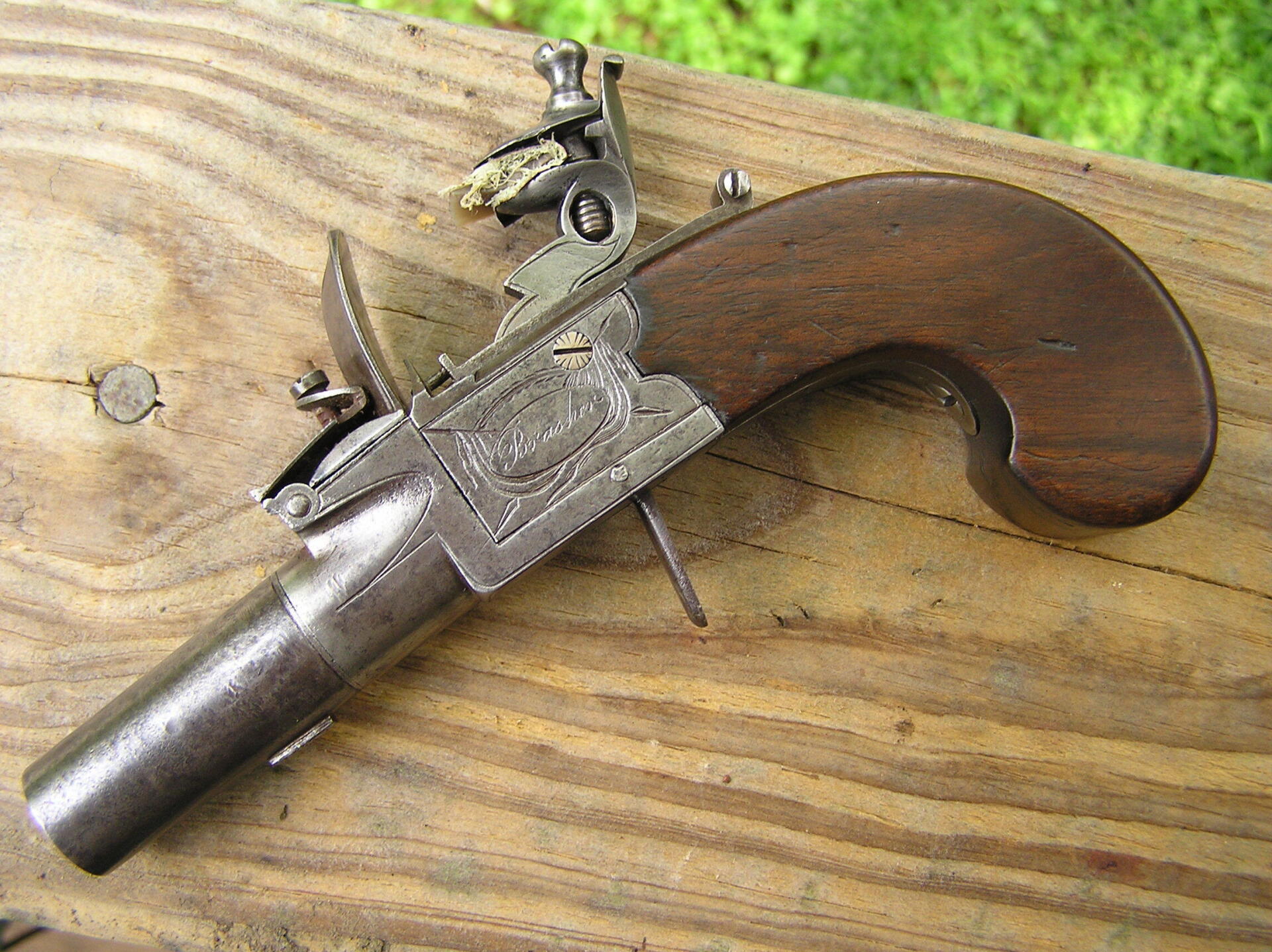 Brasher, London. Very fine .48 cal. Breech-loading, flintlock, turn-off ...