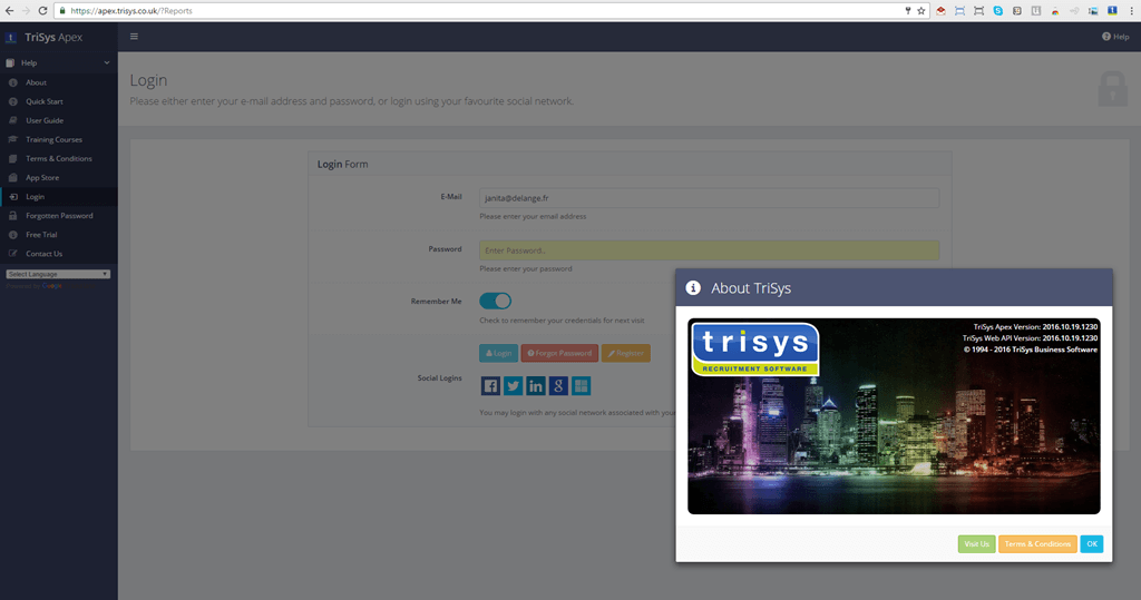 Login Screens | TriSys Business Software