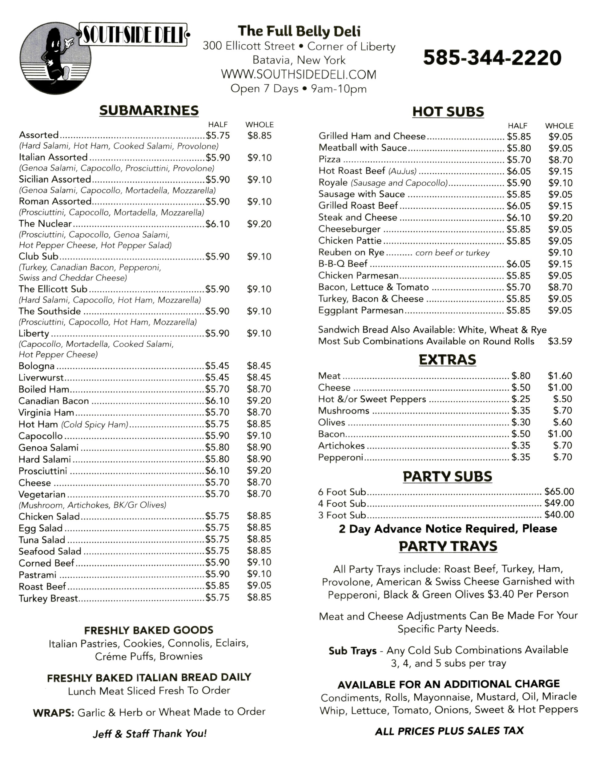 Southside Deli - Batavia, NY - Our Menu