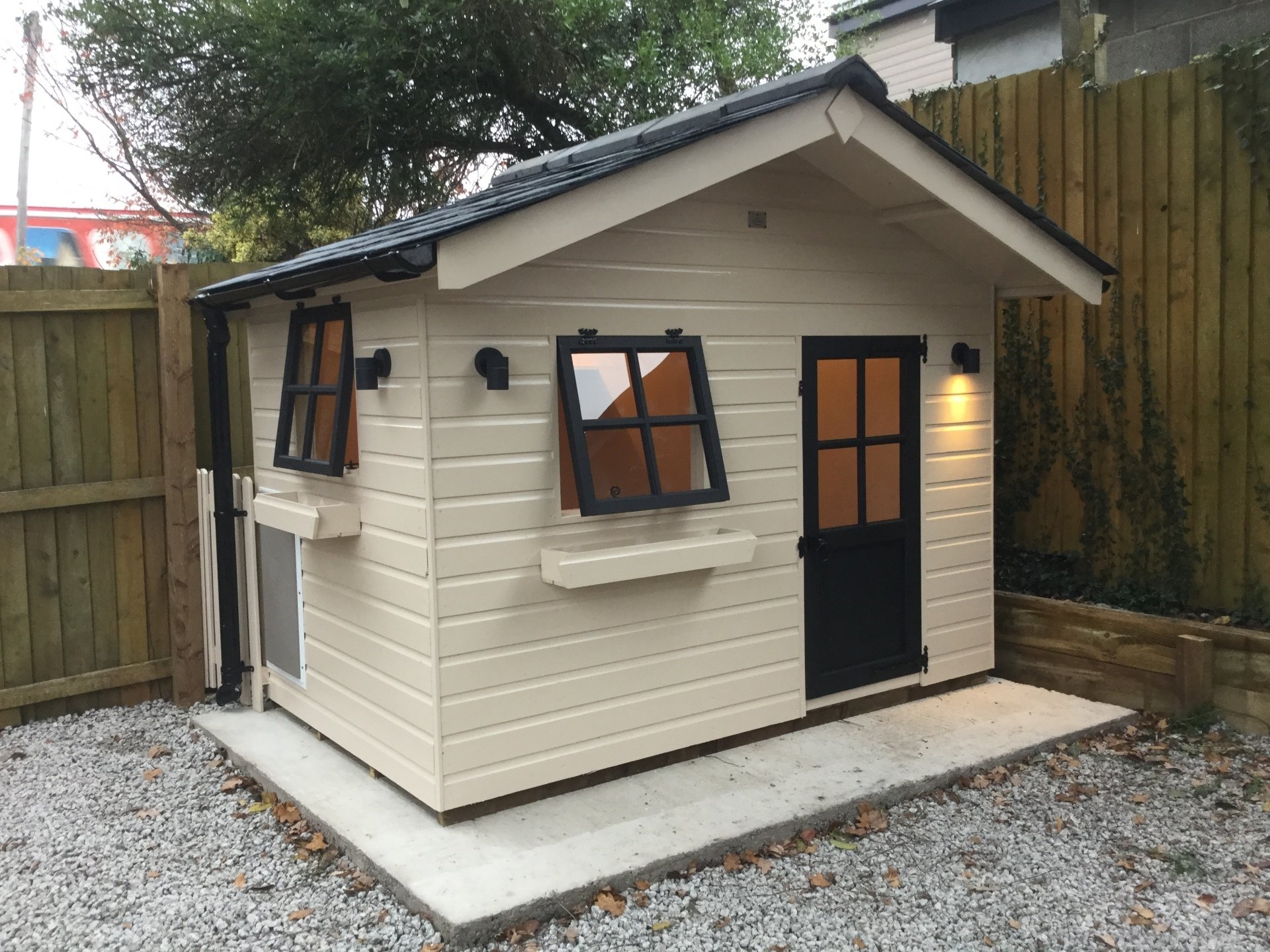 A selection of our beautiful, bespoke heated and lit dog cottages