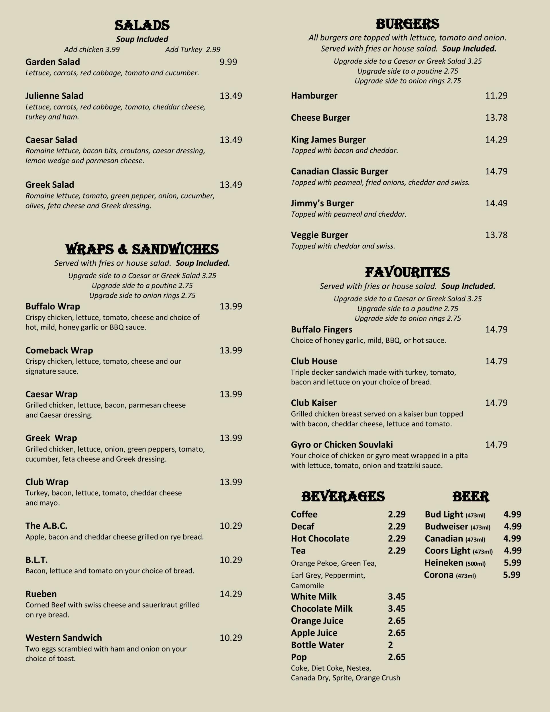 James Place - Menu