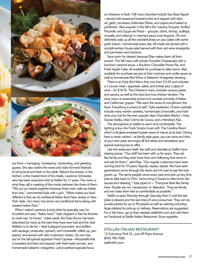 Reviews | Stellini Italian Restaurant | Hilton Head Island